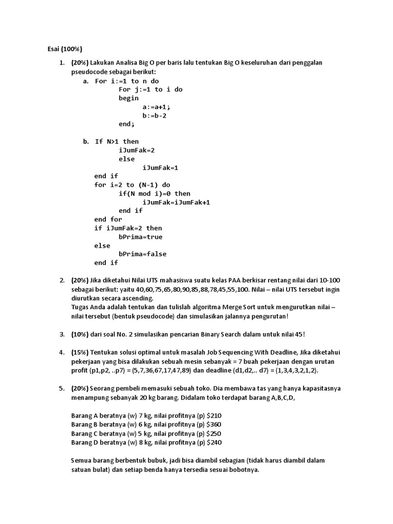 Algoritma Design And Analysis Contoh Soal Uts Binus University Pdf