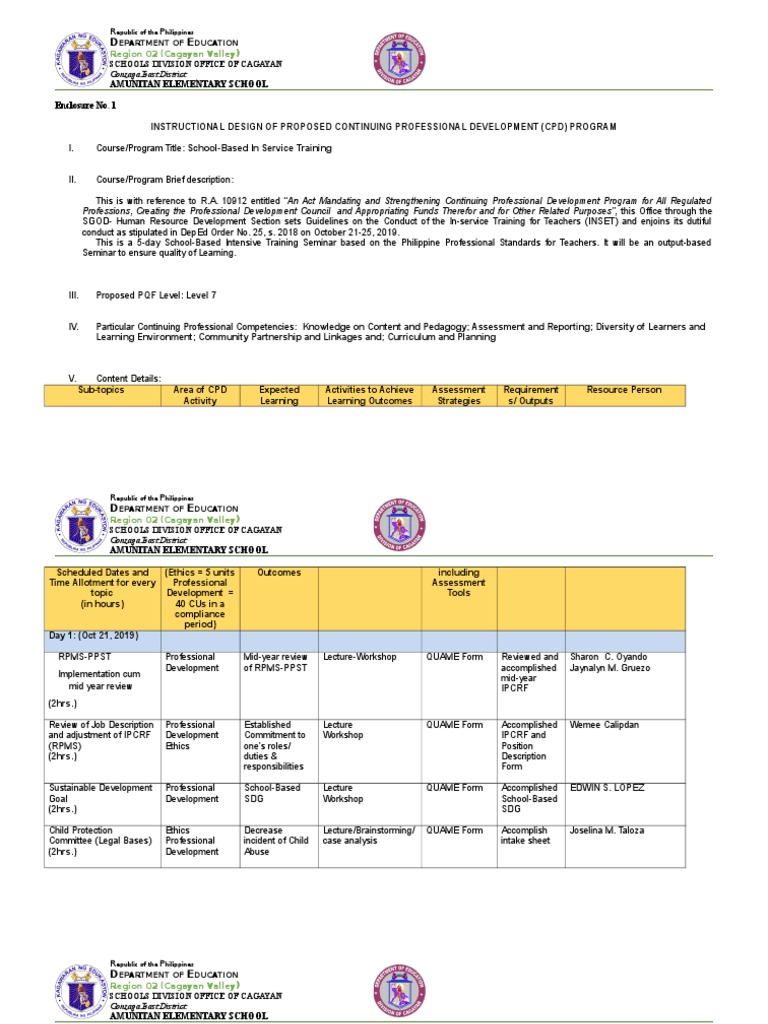 Edited INSET Matrix Amunitan ES - 2019-2020 | PDF | Curriculum ...