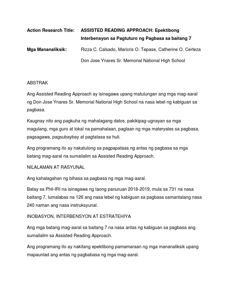 Action Research Title | PDF