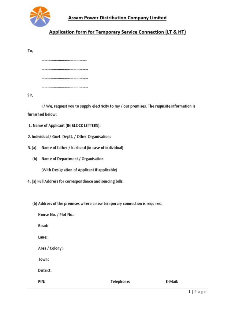 Application Form For Temporary Connection | PDF | Electric Power ...