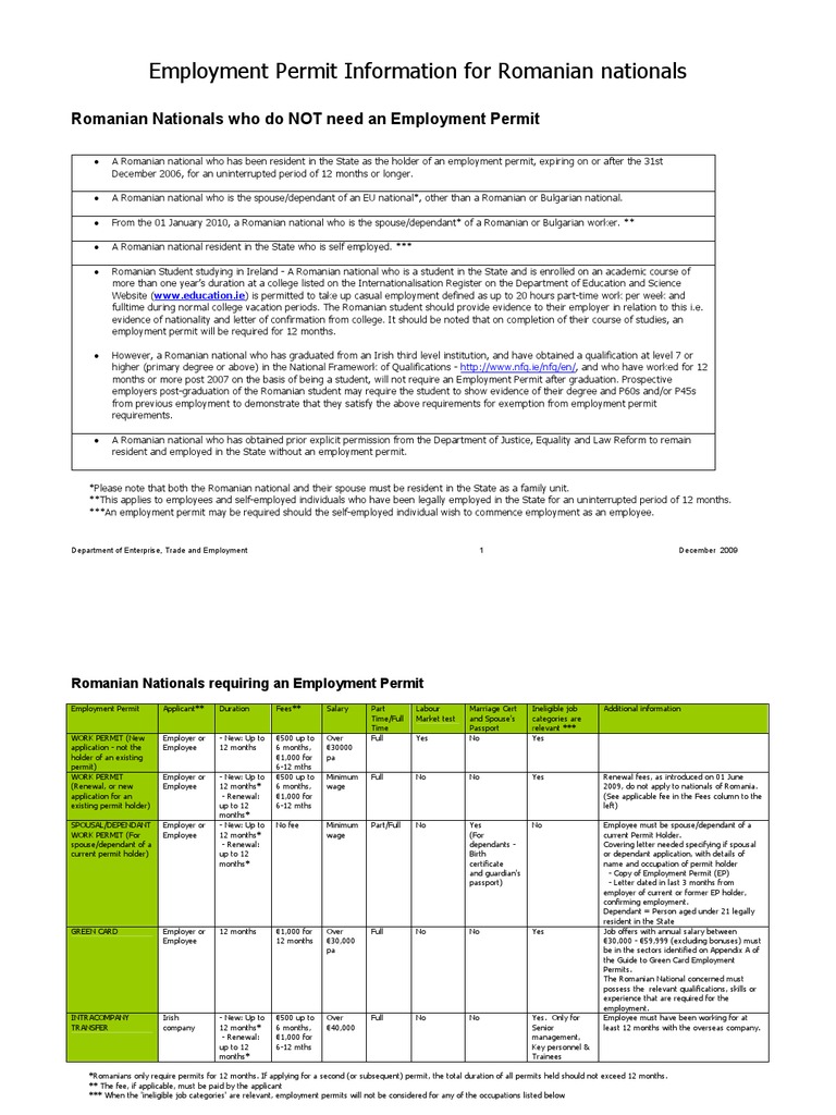 Employment Permit Information For Romanian Nationals | PDF ...