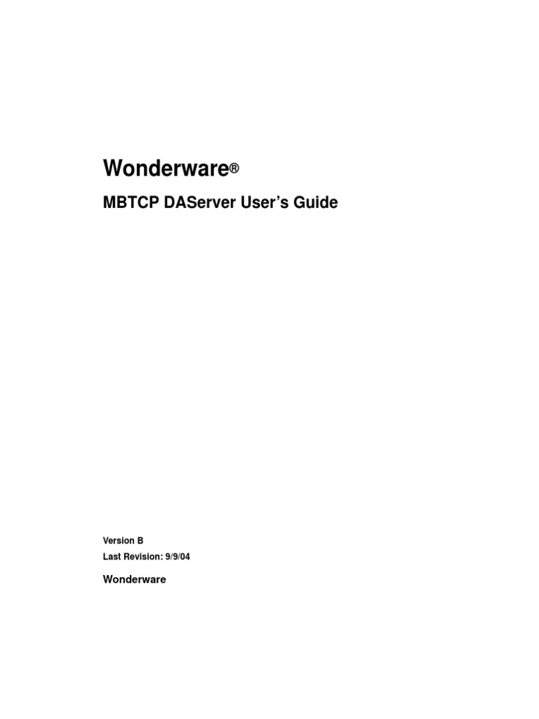 Wonderware: MBTCP Daserver User'S Guide | PDF | Computer Network | Digital Technology