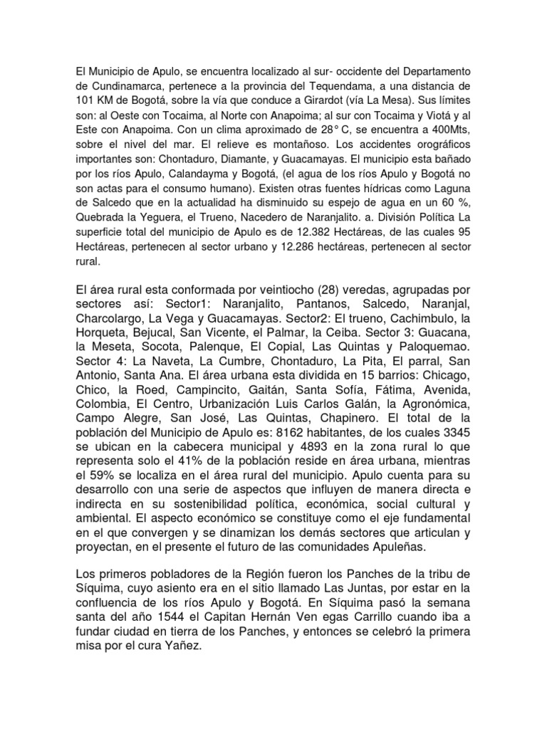 Historia y ubicación de Apulo, Cundinamarca | PDF | Colombia