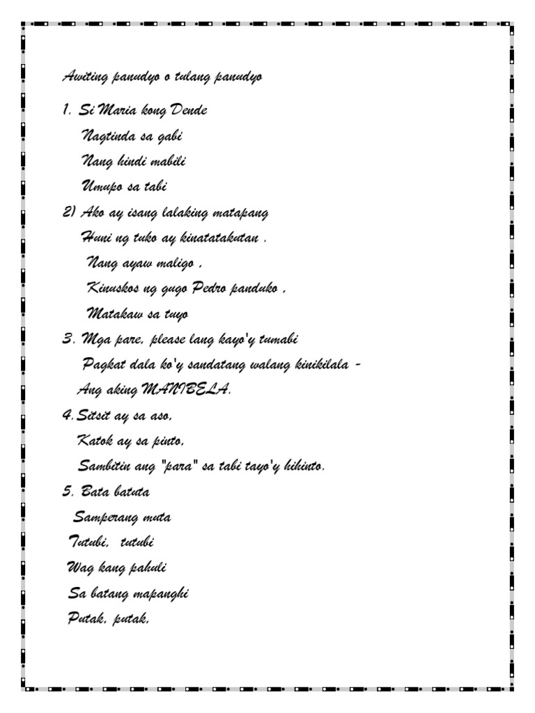 Awiting Panudyo o Tulang Panudyo | PDF