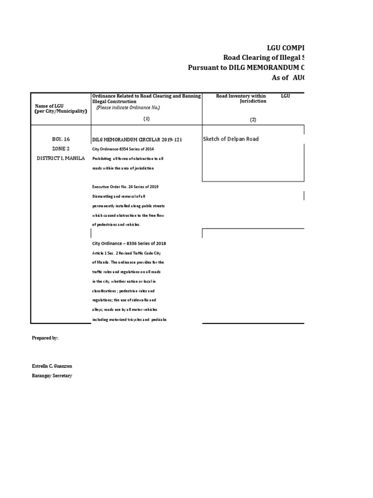 Lgu Format | PDF | Traffic | Road Transport