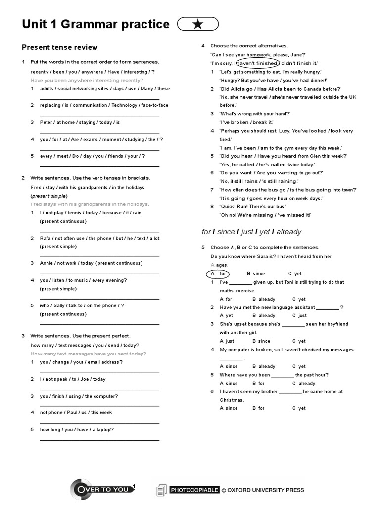 Unit 1 Grammar Practice: Present Tense Review | PDF | Text Messaging