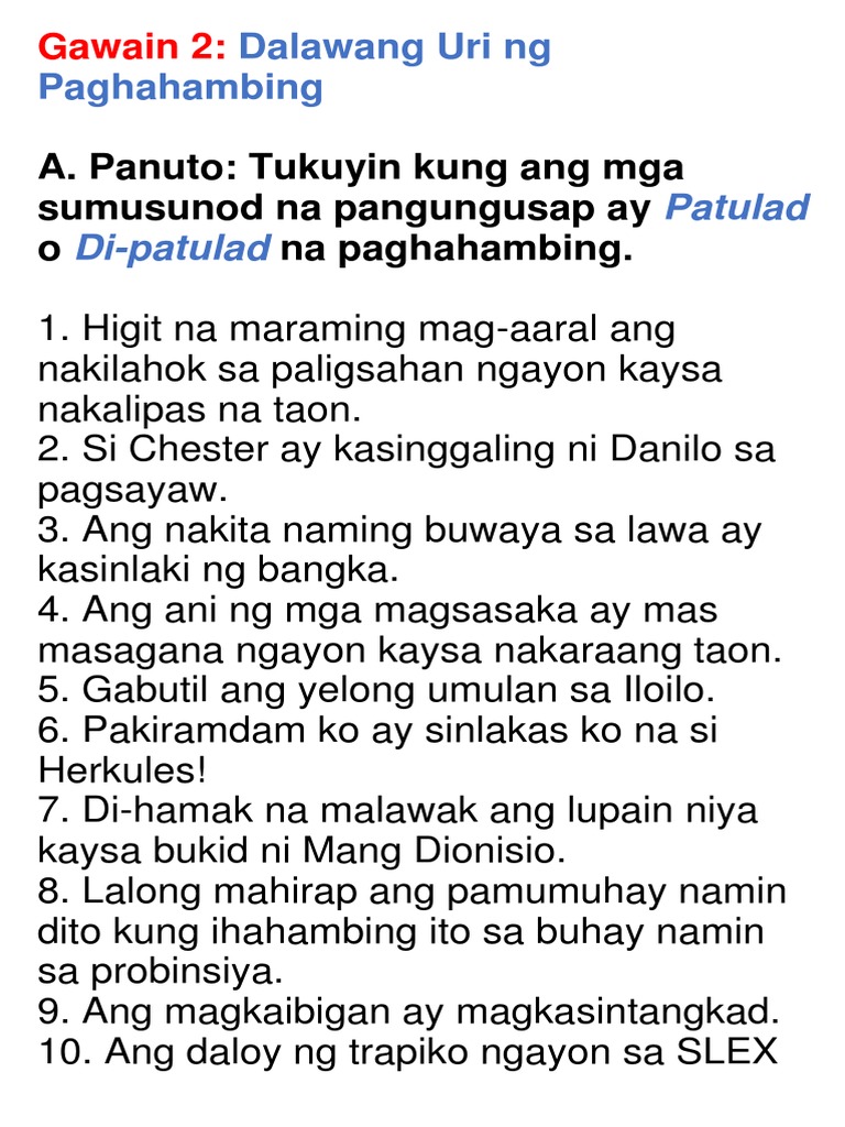 Gawain 2 - Dalawang Uri NG Paghahambing | PDF