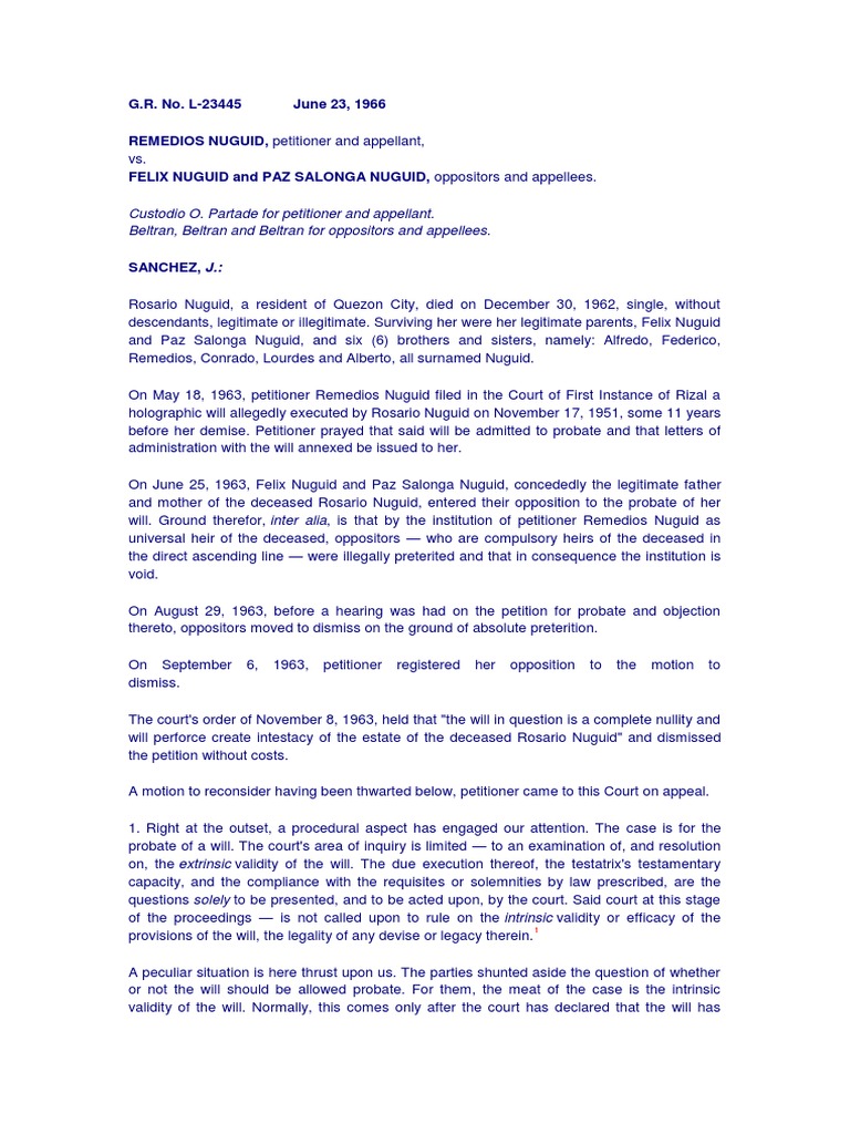 Preterition Cases Full Text and Digested | PDF | Will And Testament ...