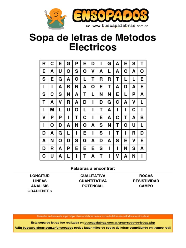 Sopa de Letras de Metodos Electricos | PDF