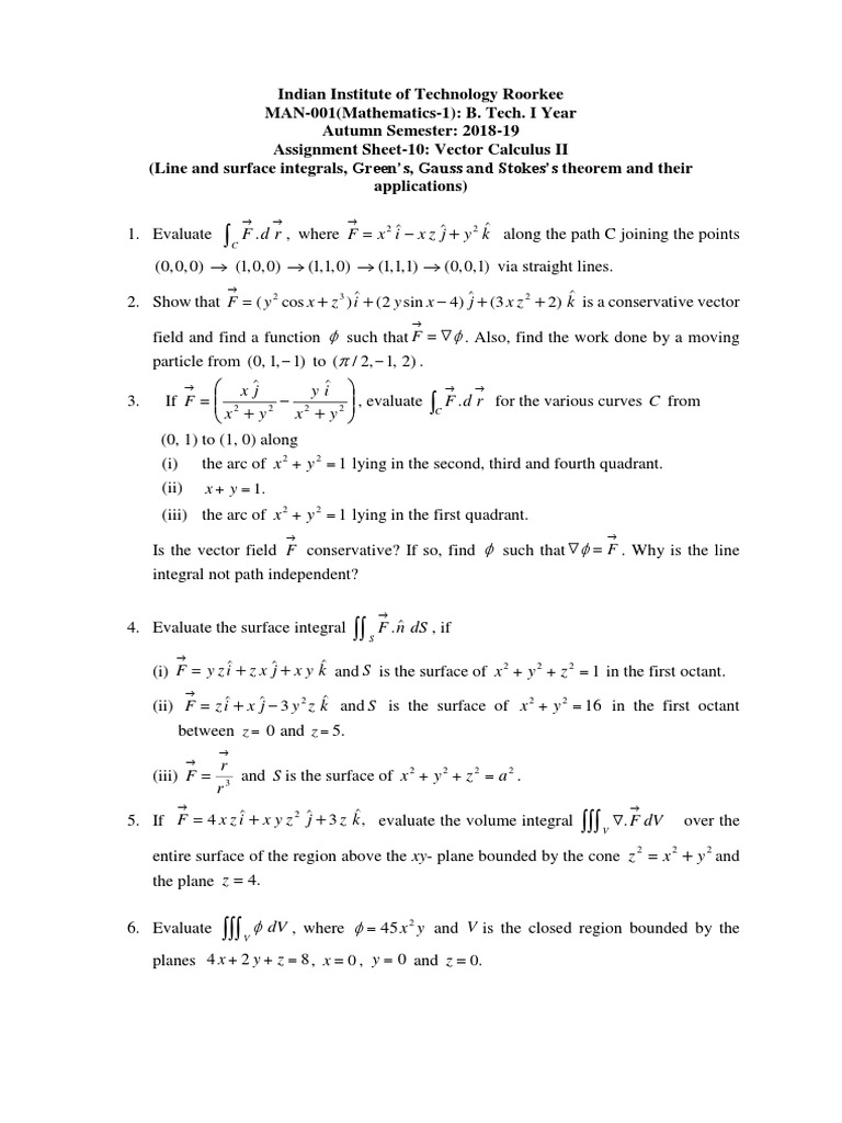IIT Roorkee Vector Calculus Problems | PDF | Integral | Differential ...