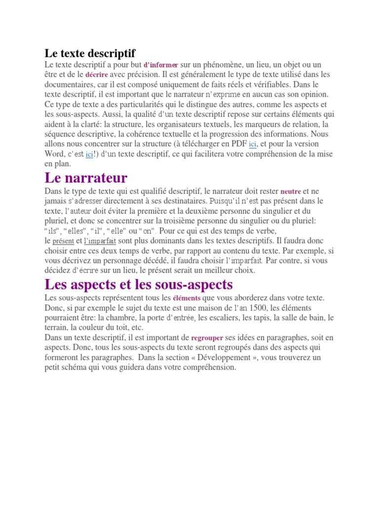 Guide du texte descriptif efficace | PDF | Nombre grammatical | Verbe
