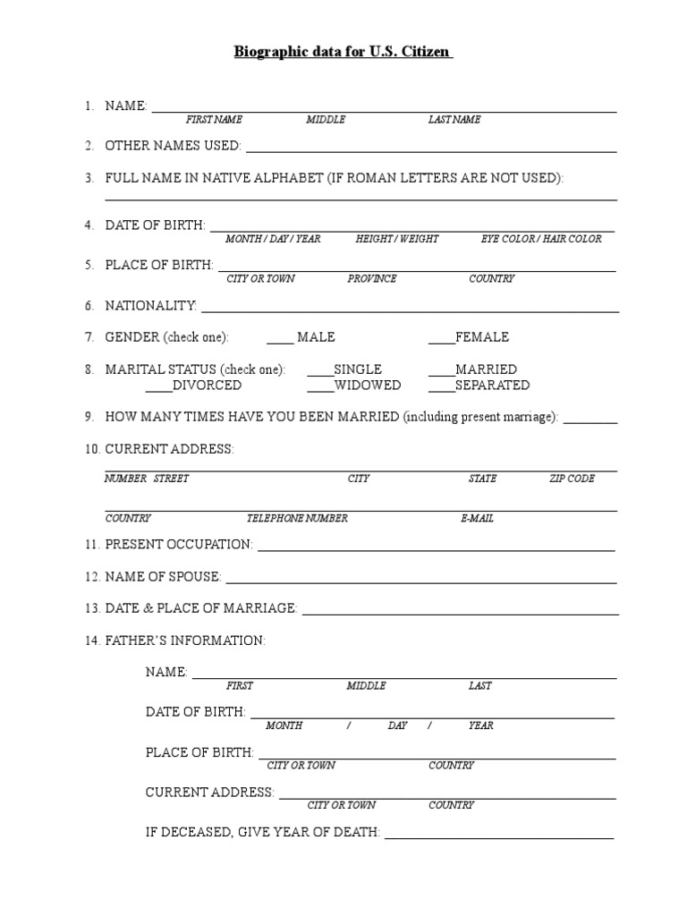 Questionnaire For Us Citizen | PDF | United States Nationality Law ...
