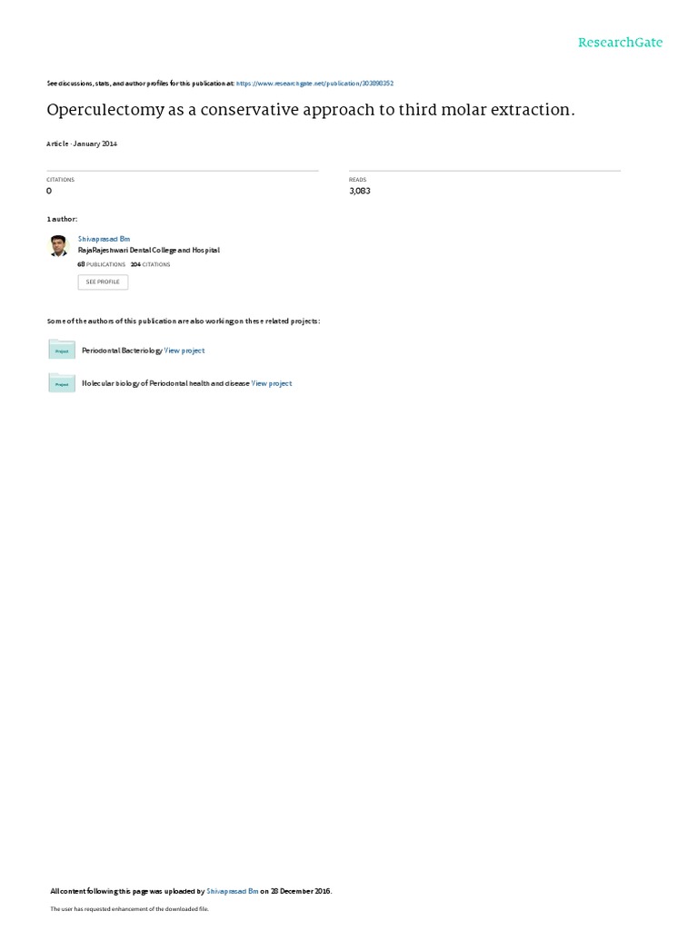 Operculectomy As A Conservative Approach To Third Molar Extraction 2014 ...