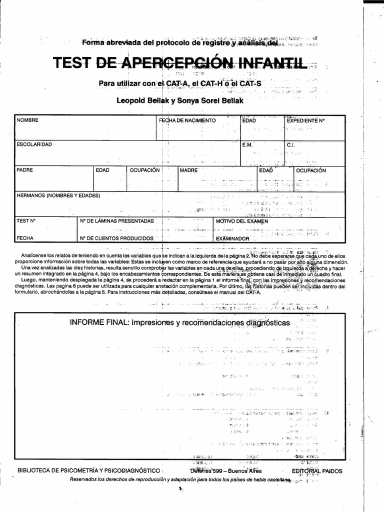 Test de Apercepcion Infantil Cat | PDF