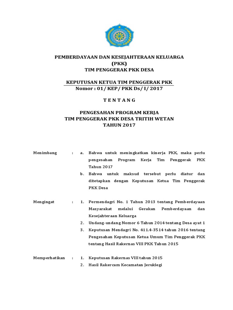 SK Program Kerja PKK 2017 | PDF