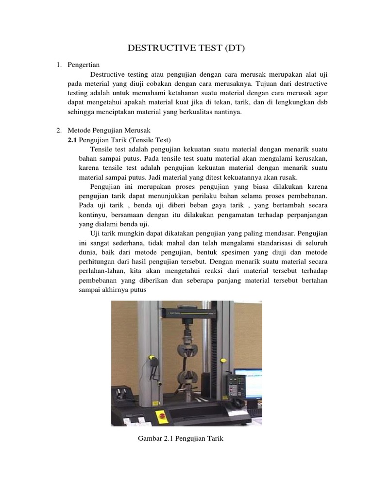 Destructive Test (DT) : 2.1 Pengujian Tarik (Tensile Test) | PDF