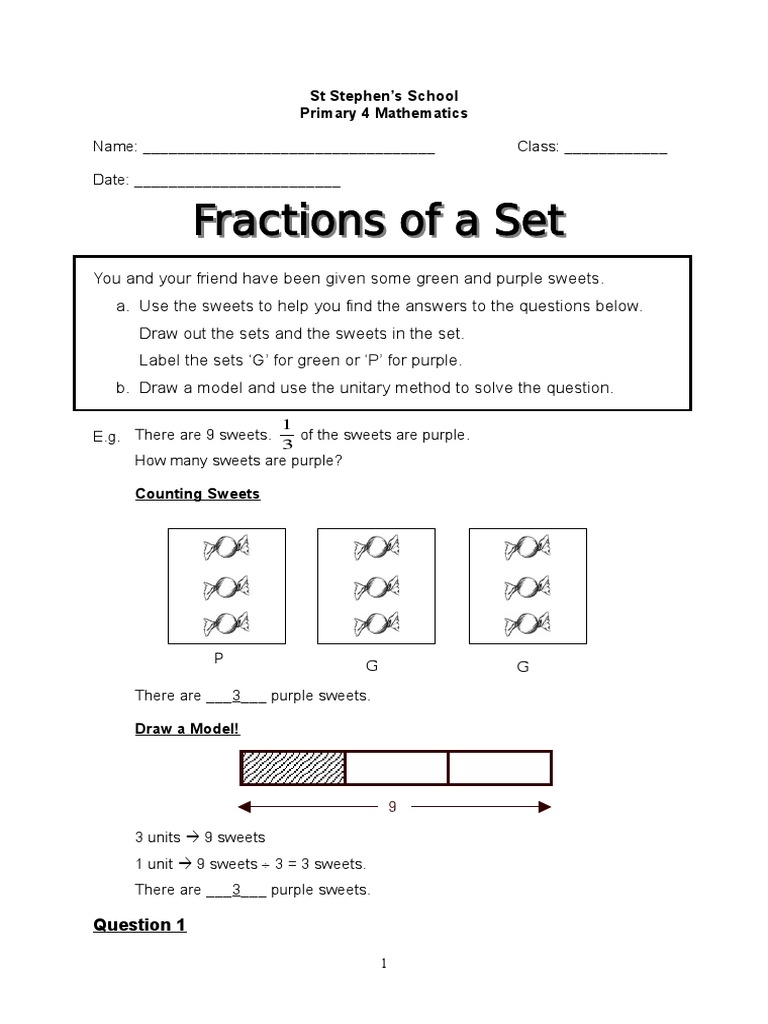 Fractions of A Set Activity Sheet 1 | PDF | Teaching Mathematics