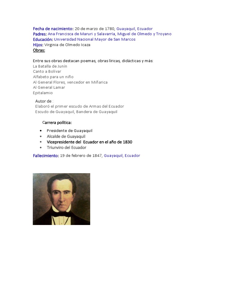 Biografía de José Joaquín de Olmedo | PDF