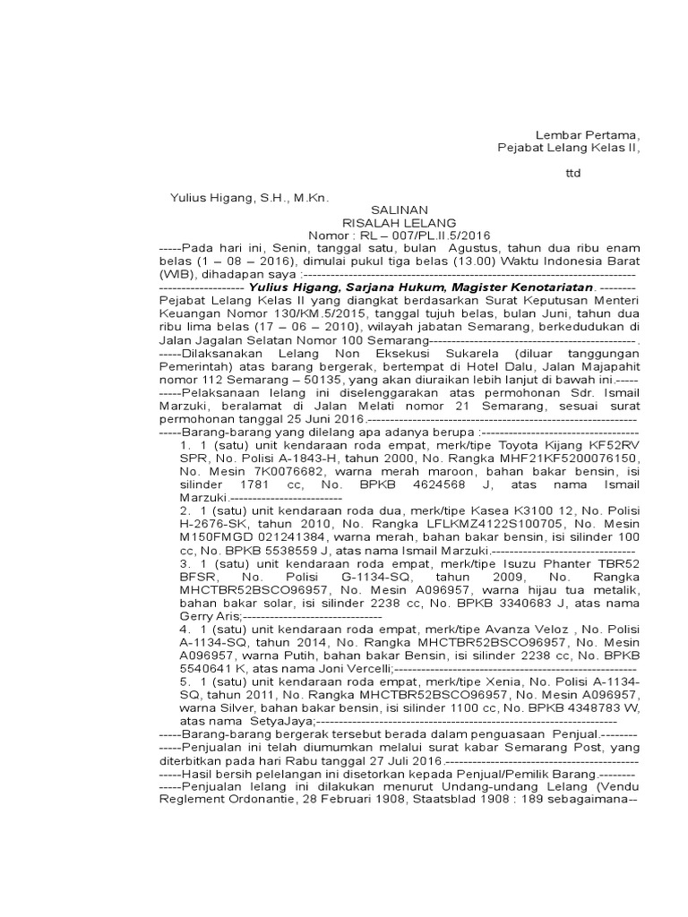 Risalah Lelang | PDF