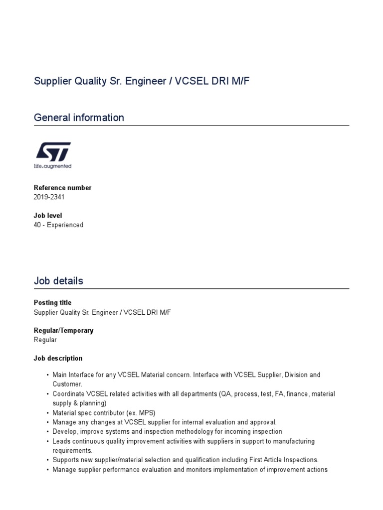 STMicro Supplier Quality | PDF