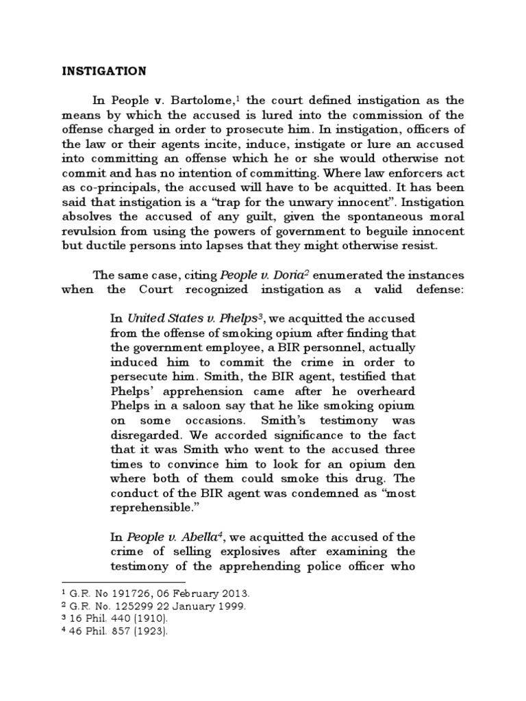 Definition of instigation and its application in entrapment cases | PDF ...