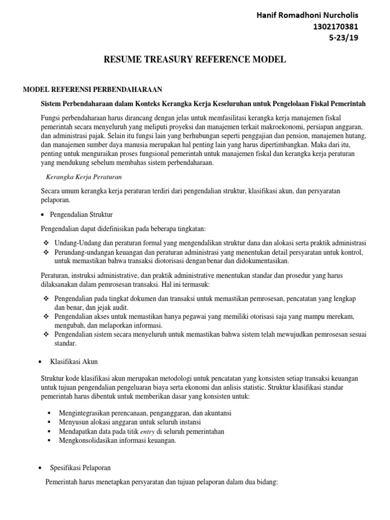 Resume Treasury Reference Model | PDF