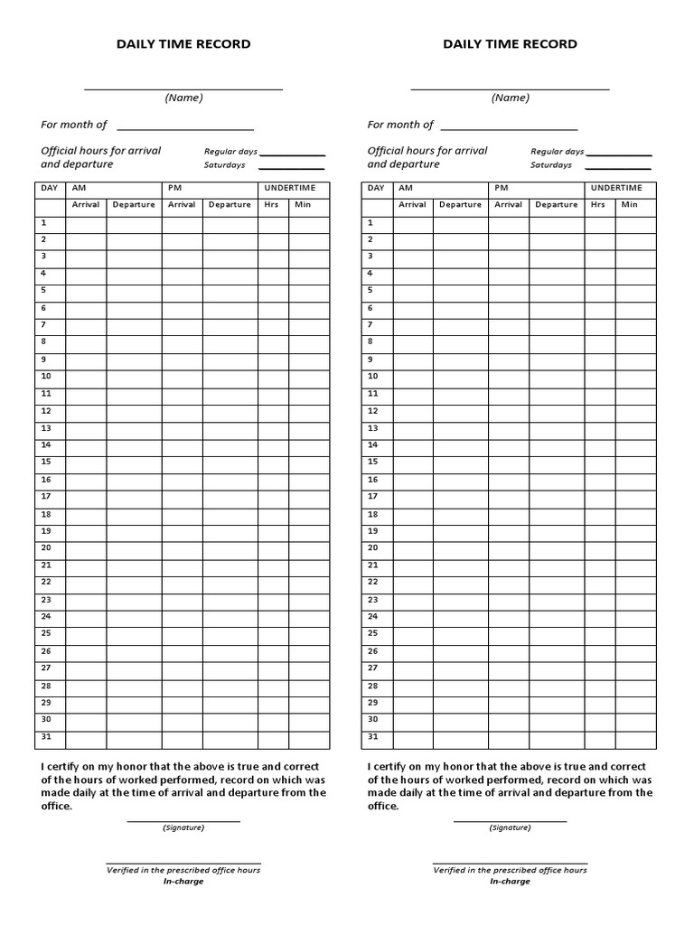 Daily Time Record Daily Time Record | PDF | Business
