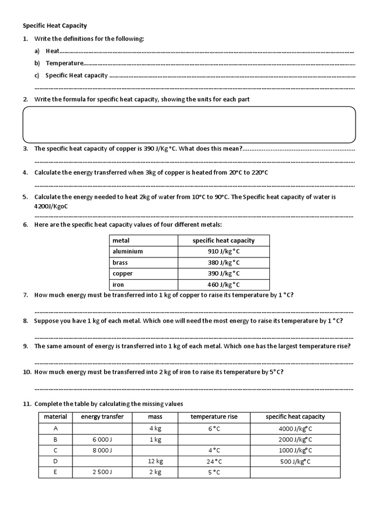 Specific Heat Capacity GLY11 | PDF | Heat Capacity | Heat