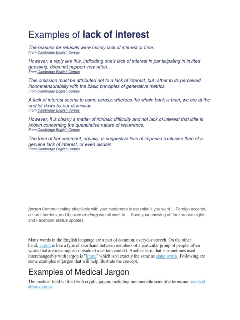 Examples of Lack of Interest | PDF