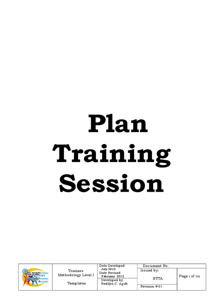 Plan Training Session: Trainers Methodology Level I Templates Document ...