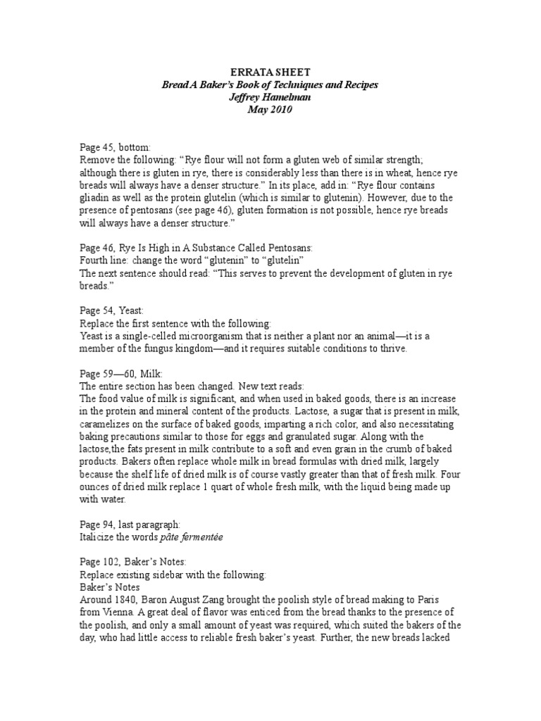 Errata Sheet May 2010 | PDF | Breads | Sourdough