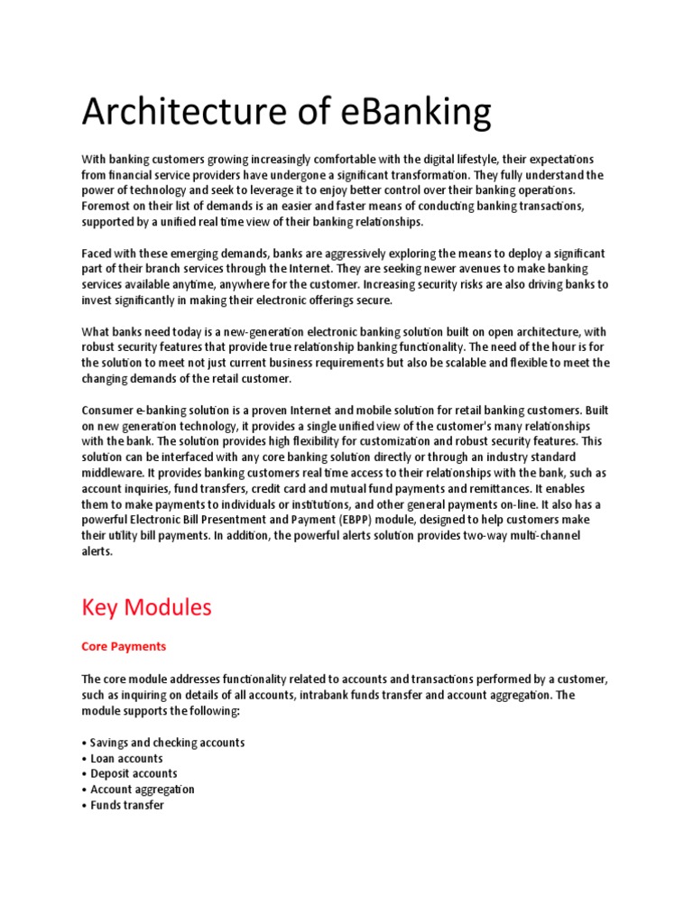 Architecture of Ebanking: Key Modules | PDF | Banks | Payments