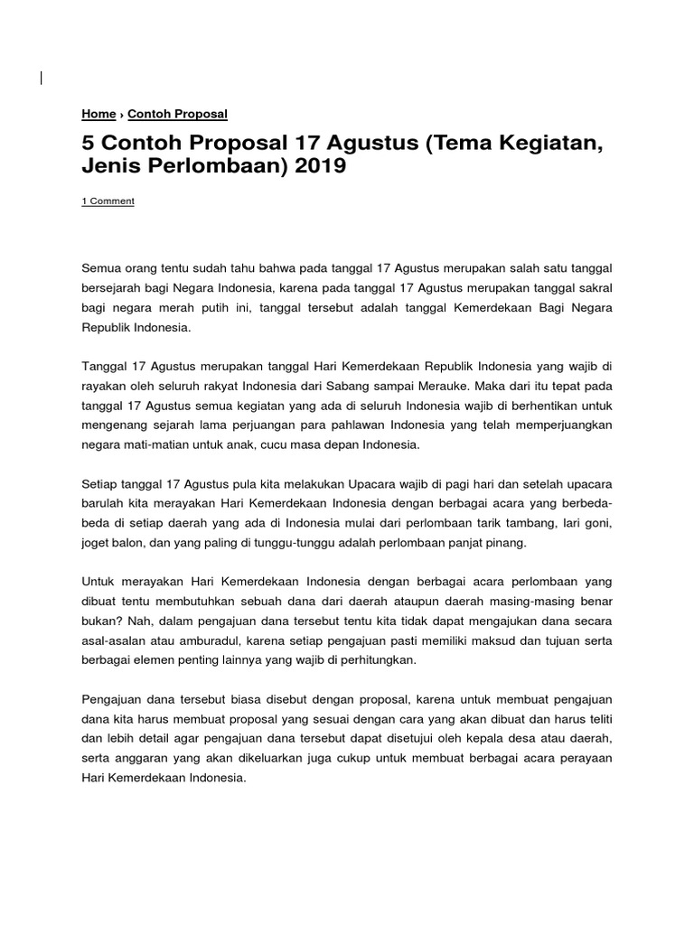Contoh Proposal Kegiatan 17 Agustus | PDF