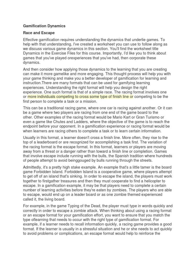 Gamification in Learning: Racing & Escaping | PDF | Learning | Narrative