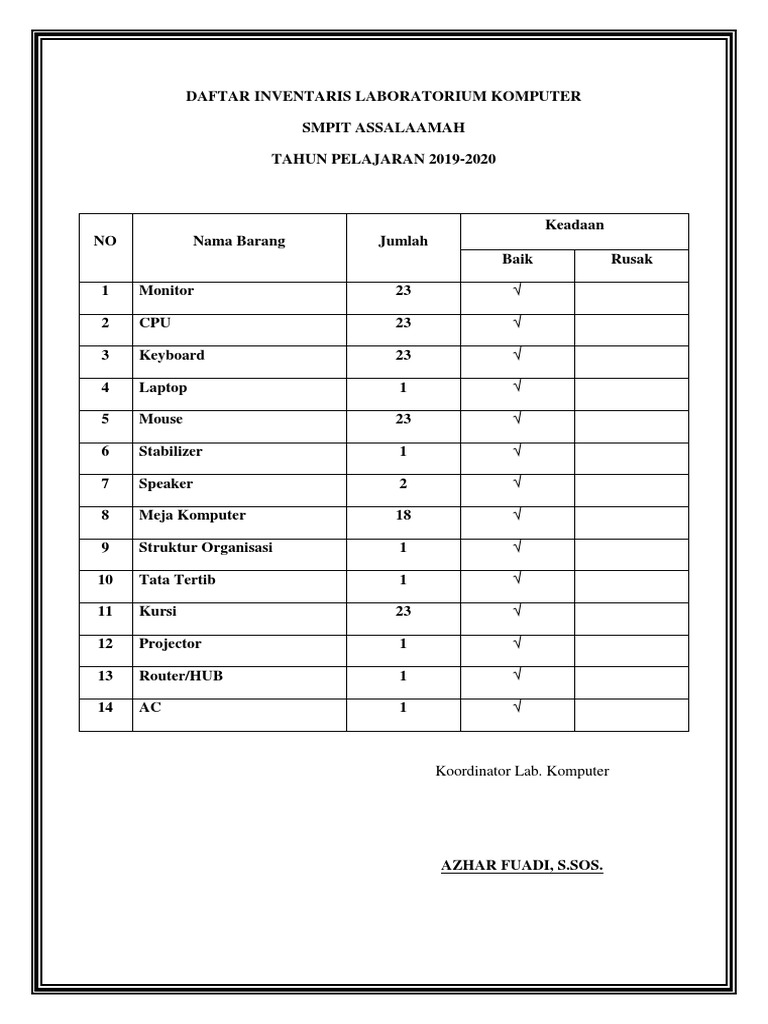 Inventaris Lab Komputer | PDF