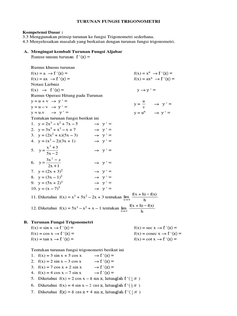 Turunan Fungsi Trigonometri | PDF