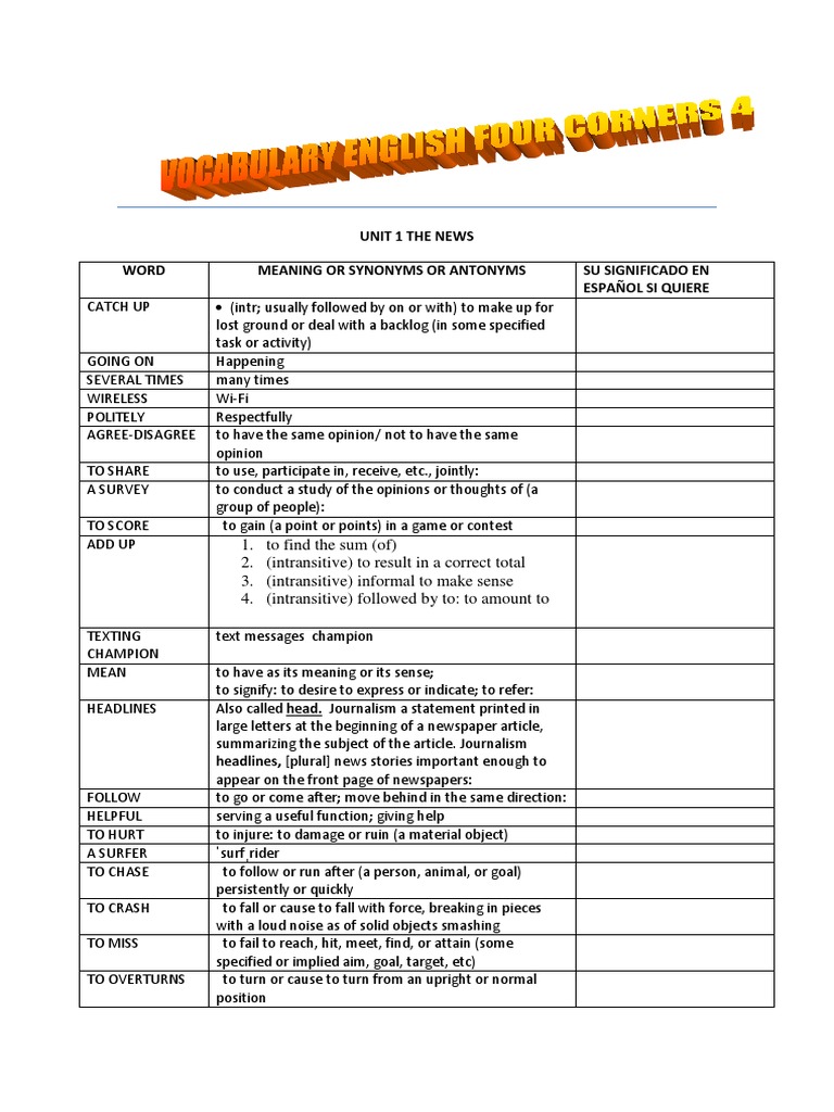 Vocabulary Four Corners 4 | PDF | Roasting | Grilling
