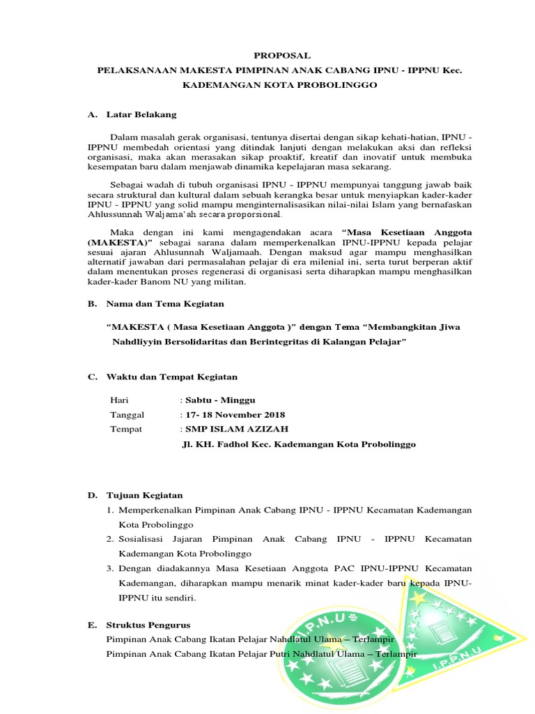Contoh Proposal Pelantikan IPNU IPPNU | PDF Contoh Proposal Pelantikan IPNU IPPNU | PDF