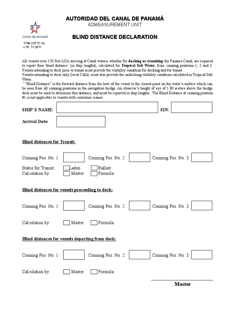 Blind Distance Declaration Form for Vessels Transiting the Panama Canal ...