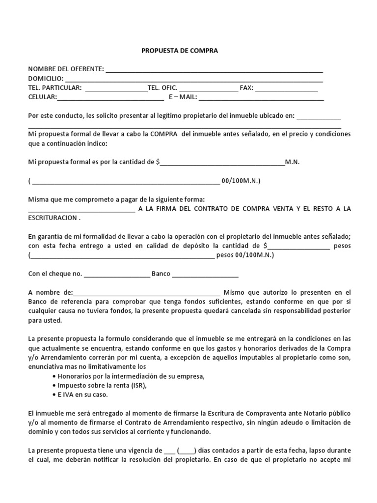 Formato Oferta de Compra Venta | PDF | Economias | Gobierno