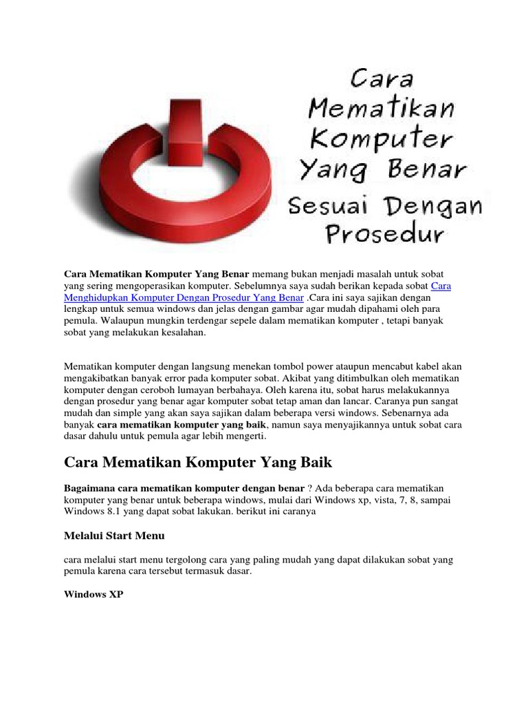 Cara Mematikan Komputer Yang Benar | PDF