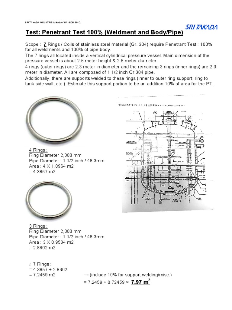 Test: Penetrant Test 100% (Weldment and Body/Pipe) : Sri Takada ...