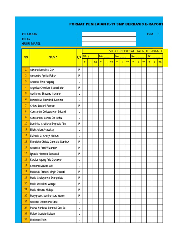 Buku Nilai Guru Mapel | PDF
