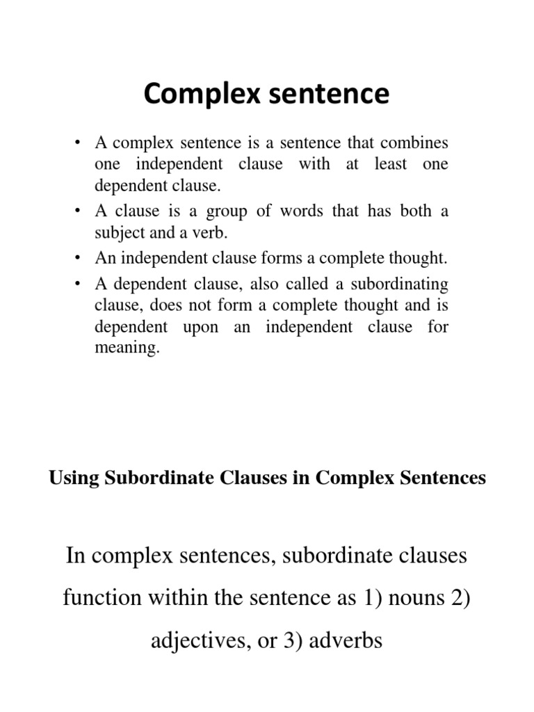 Understanding Complex Sentences Pdf Clause Adjective 7313