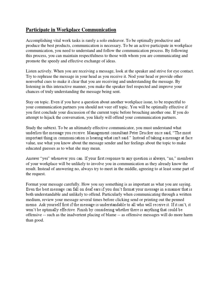 Participate in Workplace Communication | PDF | Communication | Psychology