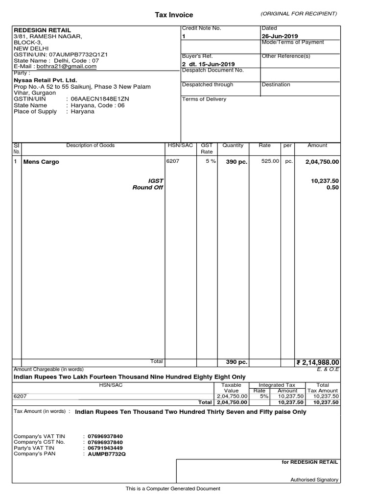 Tax Invoice: Igst Round Off | PDF | Value Added Tax | Invoice