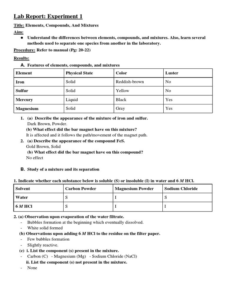 Chem Lab Report 1 | Download Free PDF | Chemical Substances | Sulfur Chem Lab Report 1 | Download Free PDF | Chemical Substances | Sulfur