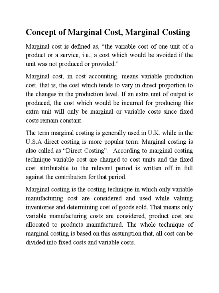 Concept of Marginal Cost, Marginal Costing | PDF | Economies | Business