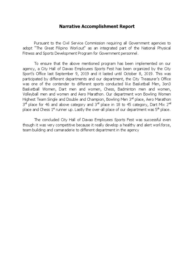 Narrative Accomplishment Report | PDF