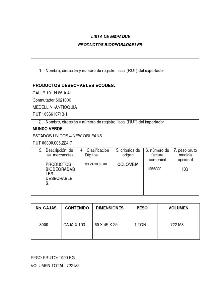 Lista de Empaque | PDF